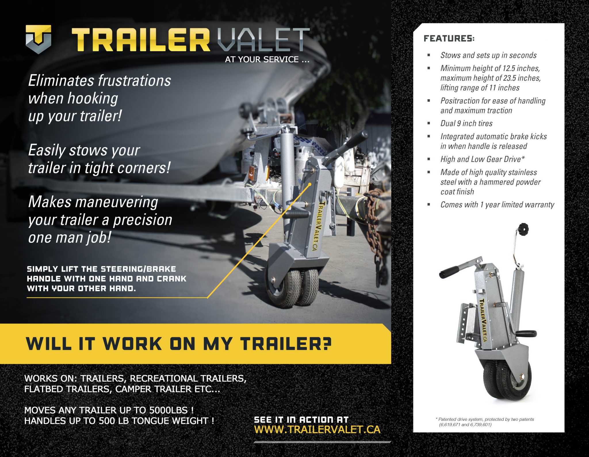 Trailer Valet 5X, Moves up to 5000Lbs - Trailer Valet Canada